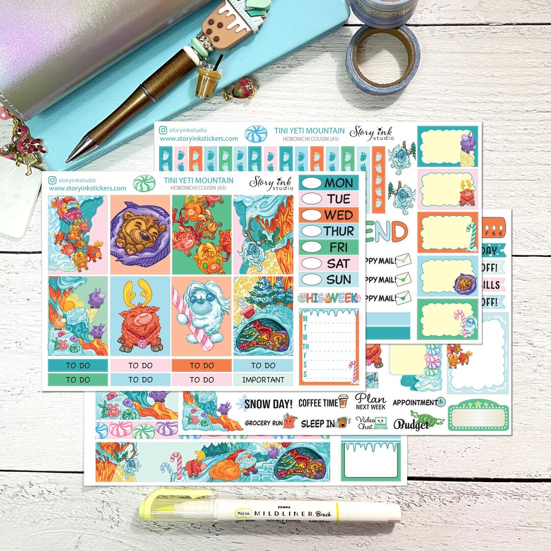 Tini Yeti Mountain Weekly Planner Stickers. Hobonichi Cousin Sticker ...