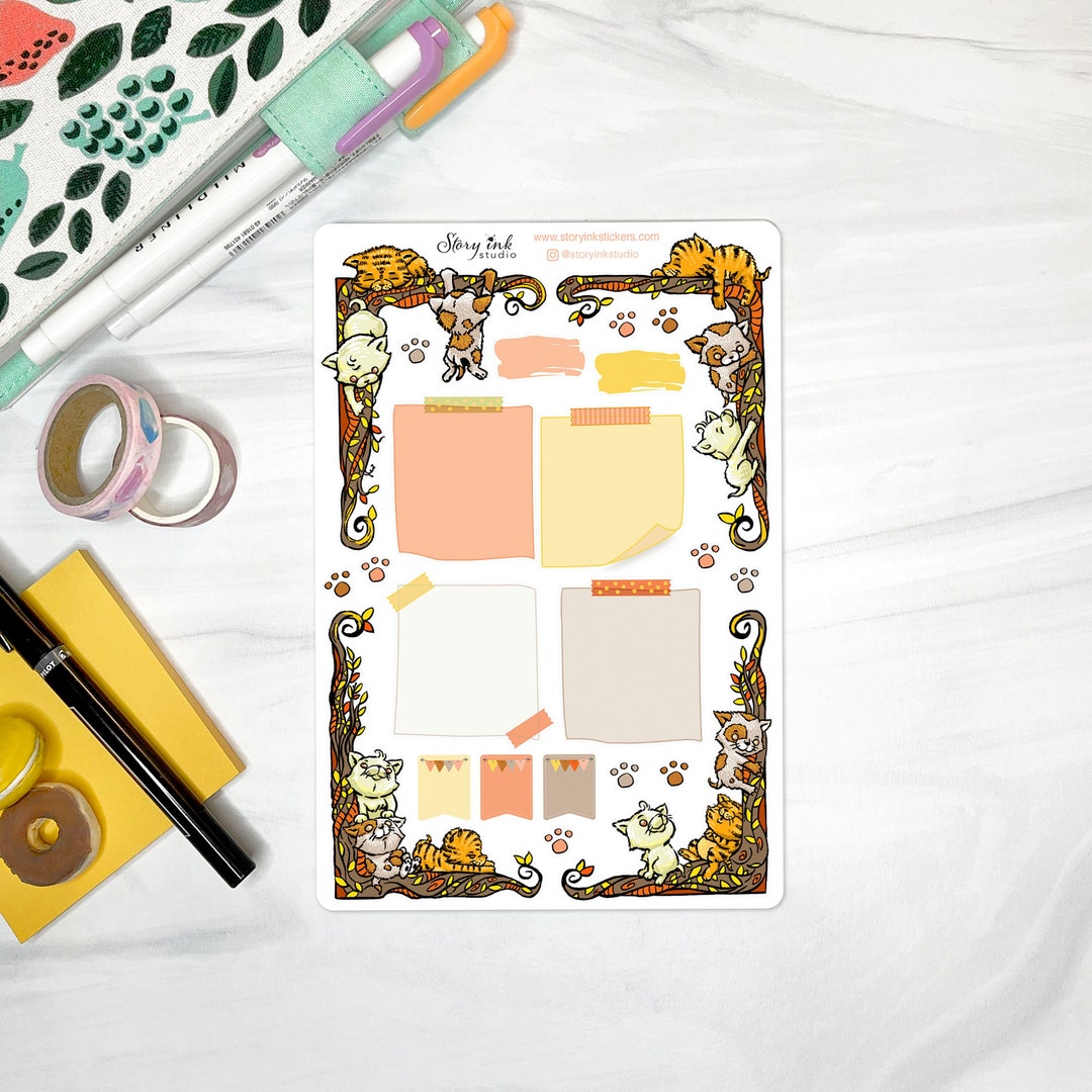 Cat Corner Border Stickers, Planner Stickers - Etsy