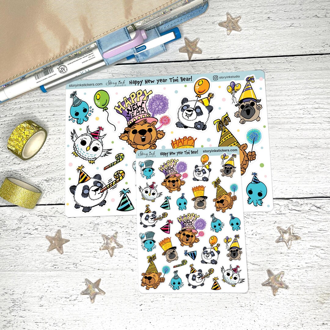 Tini Bear Happy New Year Stickers: Journal & Planner Stickers - Etsy