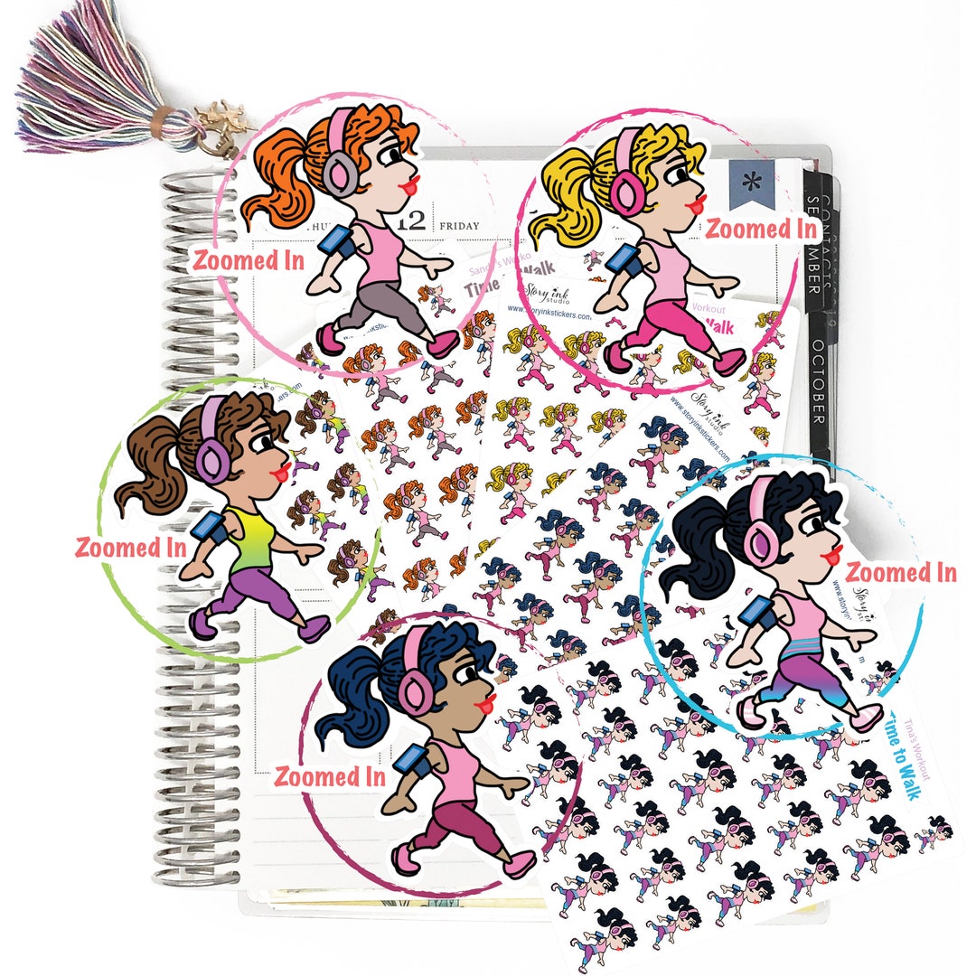 Time to Walk Planner Stickers: Workout Girl Mini Stickers - Etsy
