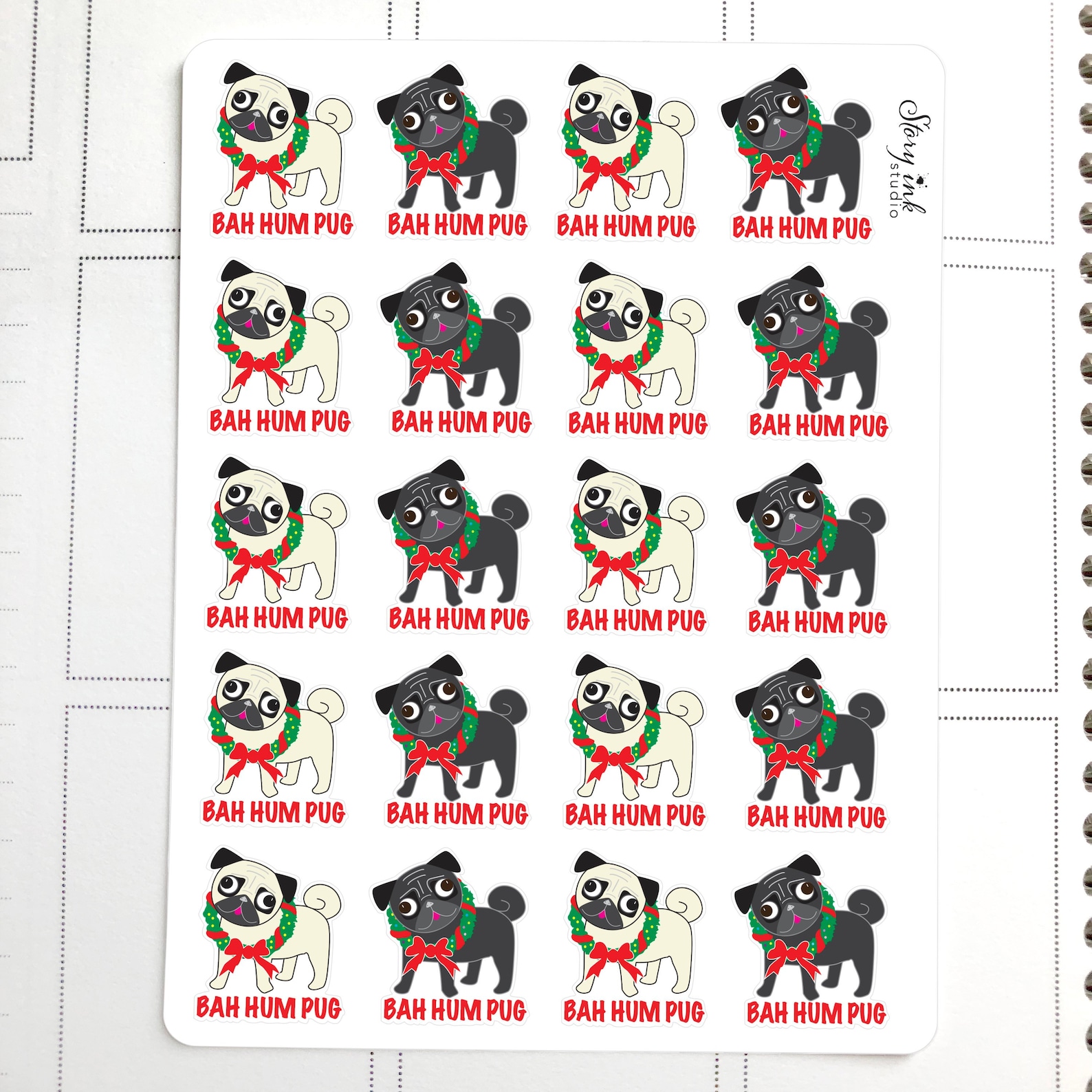 Christmas Pug Stickers. Great for planners of all sizes | Etsy