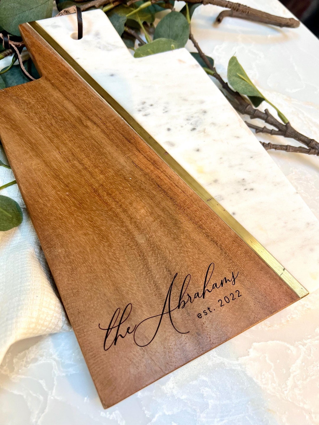 Personalized Serving Board, Marble and Wood Serving Board, Engraved ...
