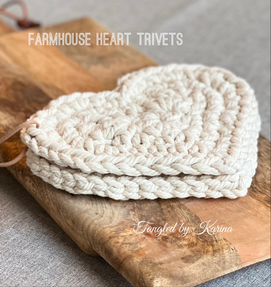 Farmhouse Trivet. Crochet Trivet. Crochet Hot Pad. Crochet Heart Trivet ...