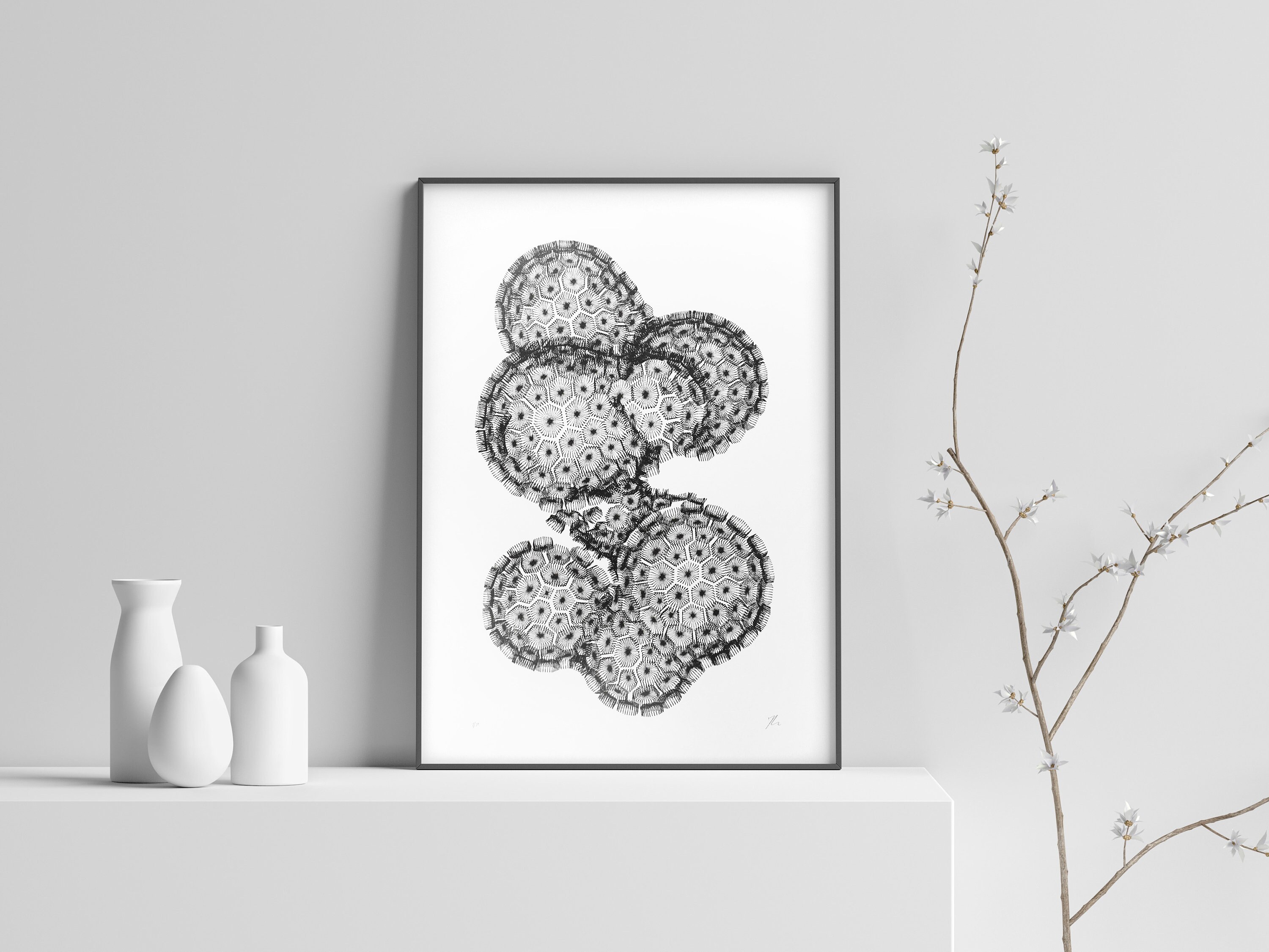 Pen & Ink Cellular 1 Geometric Abstract Wall Art Pen Nature Inspired ...