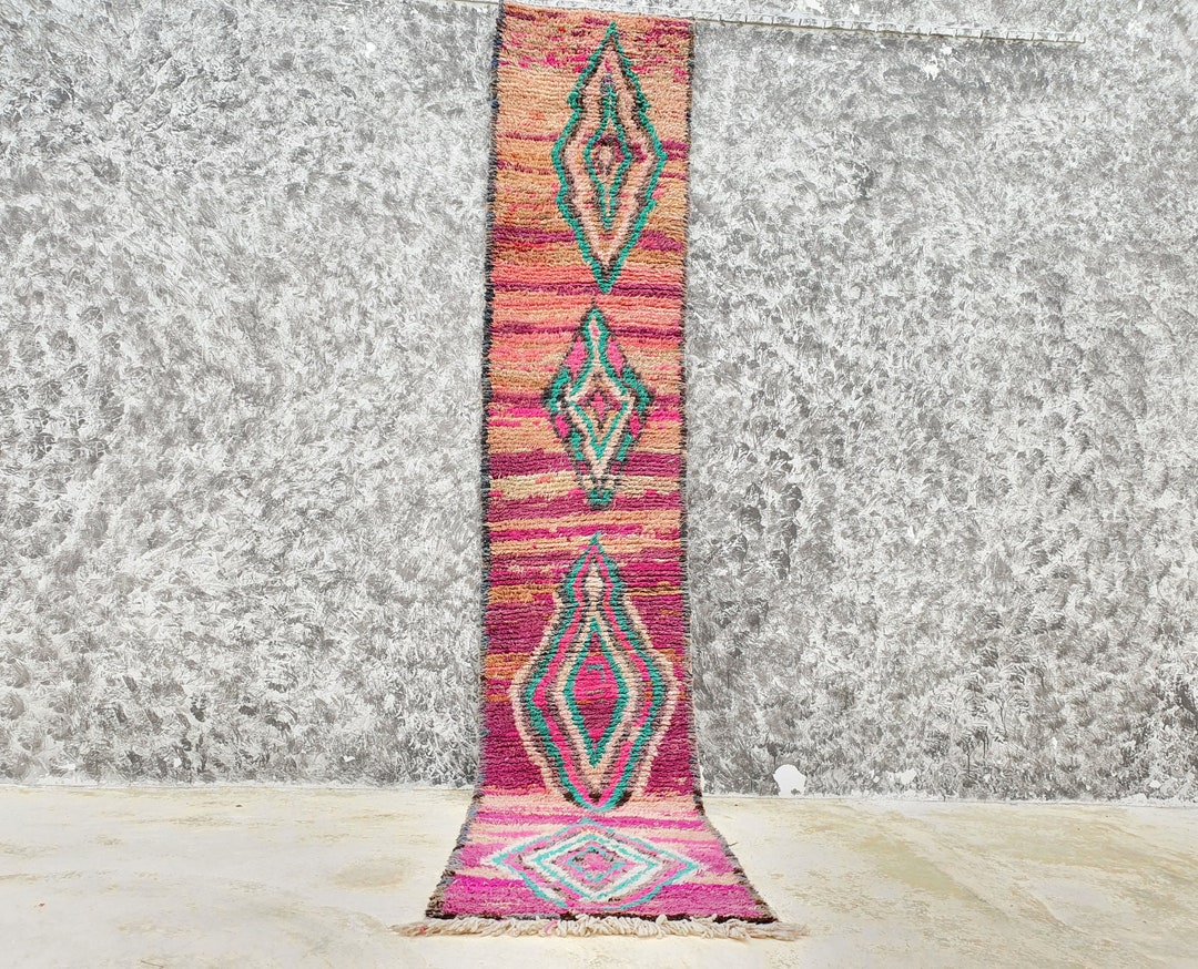 Beautiful Purple Moroccan Runner Rug, Authentic Wool Rug, Bohemian Pink ...