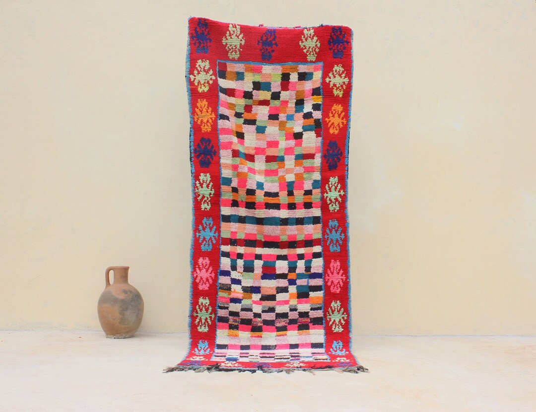 Checkered Rug, Checker Runner 8X3, Moroccan Rug, Red Checker Runner ...