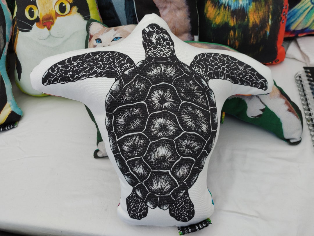 Handmade Turtle Pillow | Upcycled Denim, Original Art Cushion - Etsy