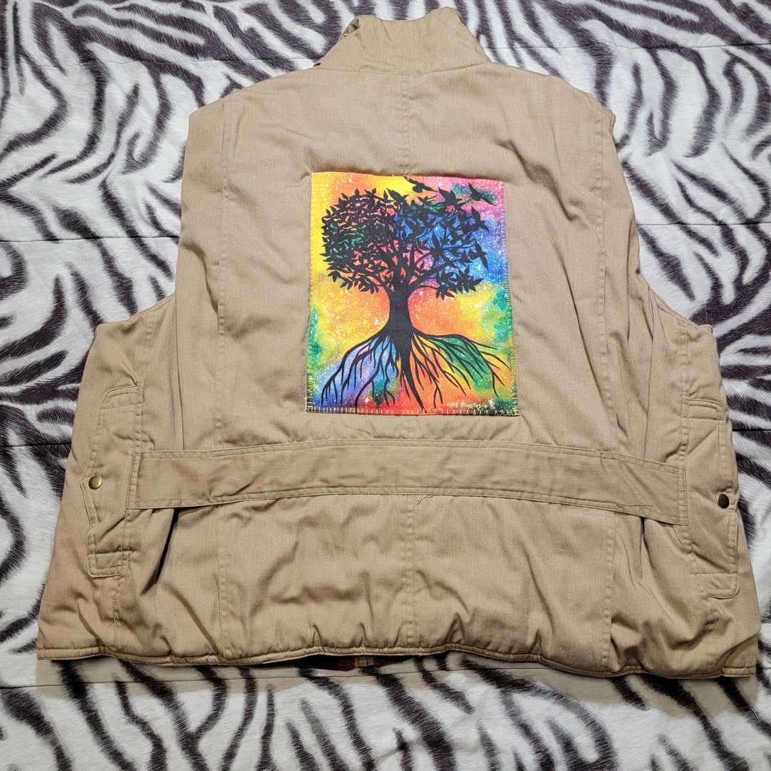 Upcycled Flannel Vest Cosmic Tree Art Patch Handmade Men Vest ...