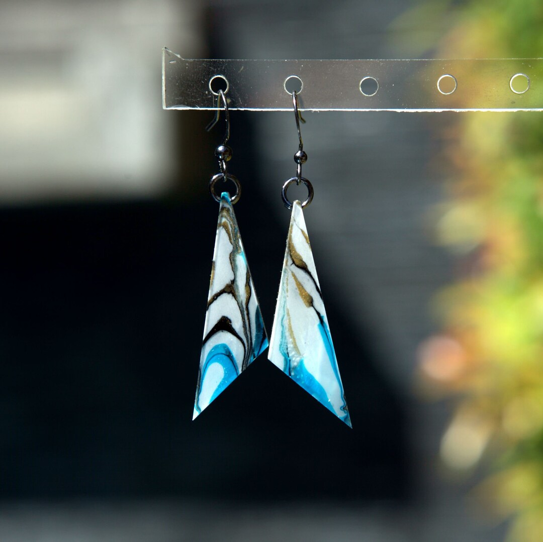 Marble Effect Resin Earrings. Triangle Epoxy Earrings. Handmade ...