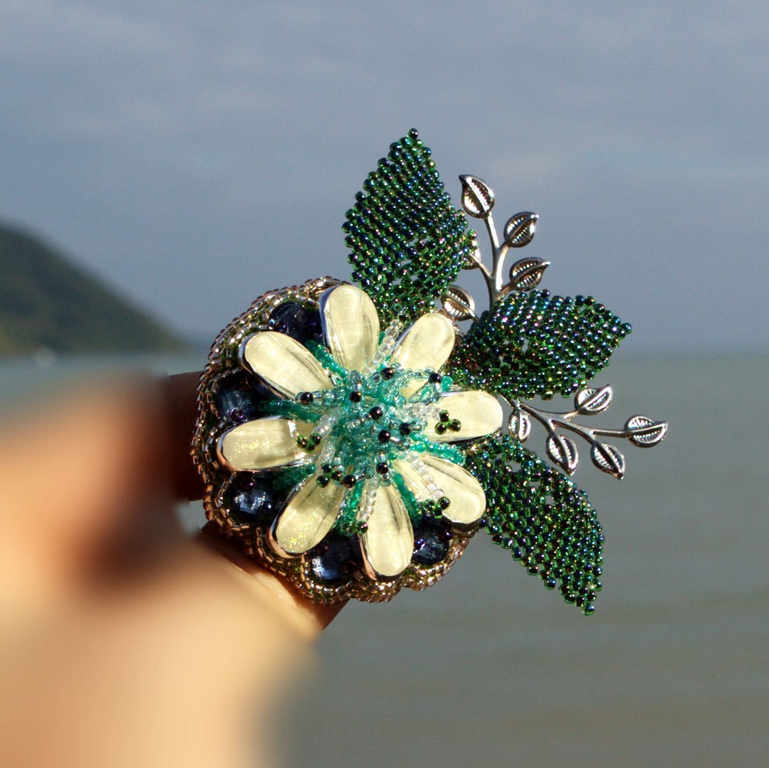 Handmade Beaded Flower Brooch: Artisan Beaded Jewelry - Etsy