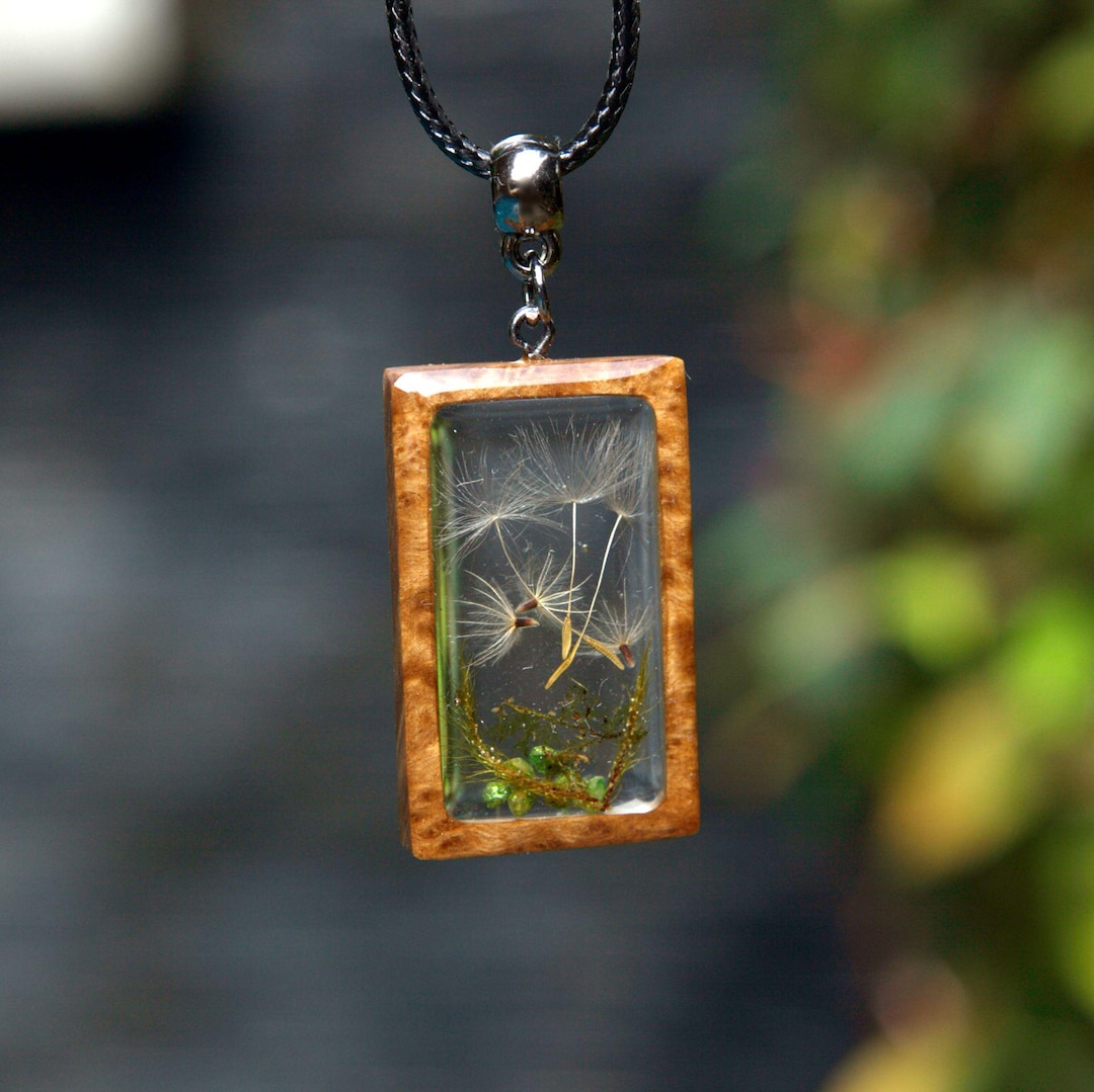 Wood Resin Dandelion Wish Pendant Necklace Handmade Jewelry. Art Resin ...