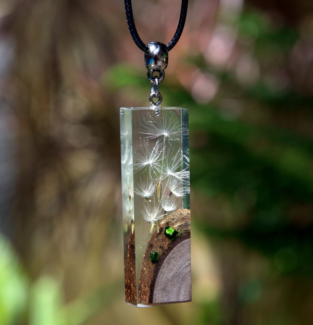 Wood Resin Pendant Necklace Epoxy Resin Art Jewelry Dandelion - Etsy