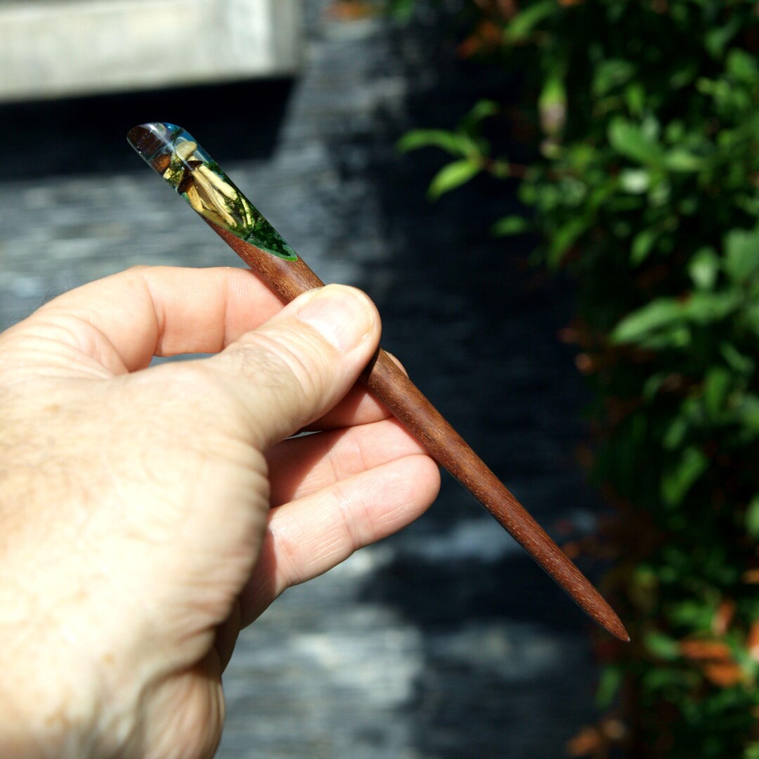 Terrarium Hair Stick: Wood Resin Hair Pin With Real Mushroom & Crystal ...