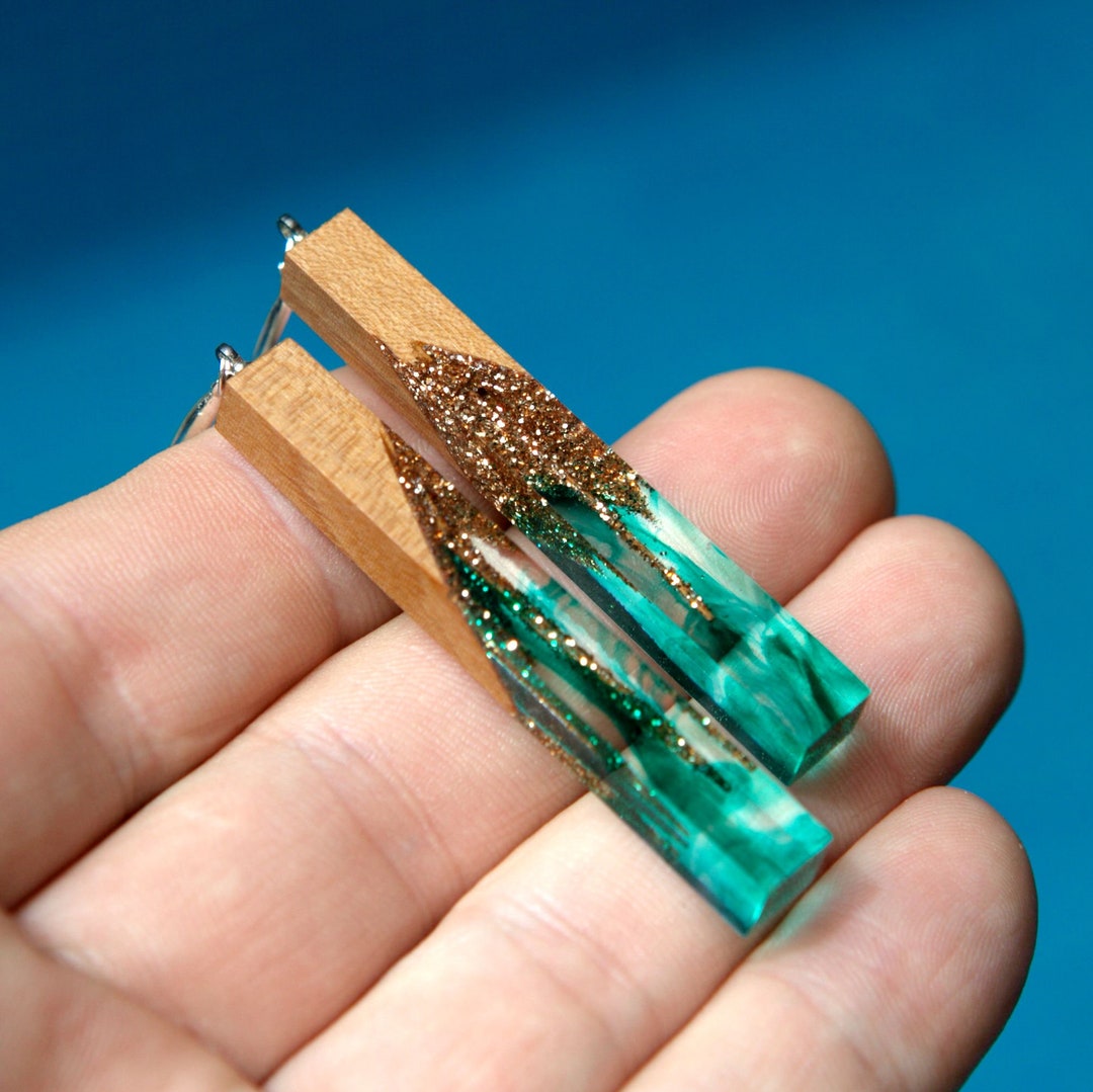 Glitter Resin and Wood Earrings. Resin Art Boho Earrings - Etsy