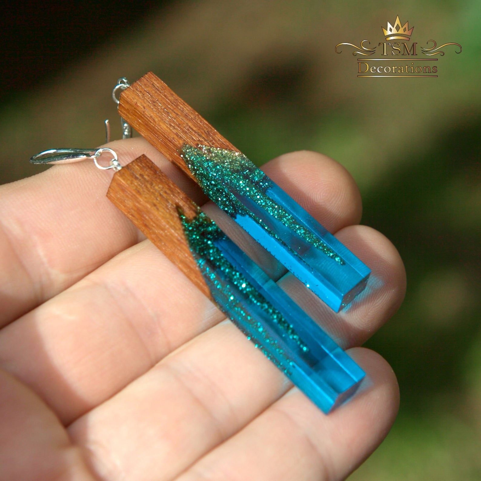 Wood resin earrings handmade Epoxy resin art earrings Wood | Etsy