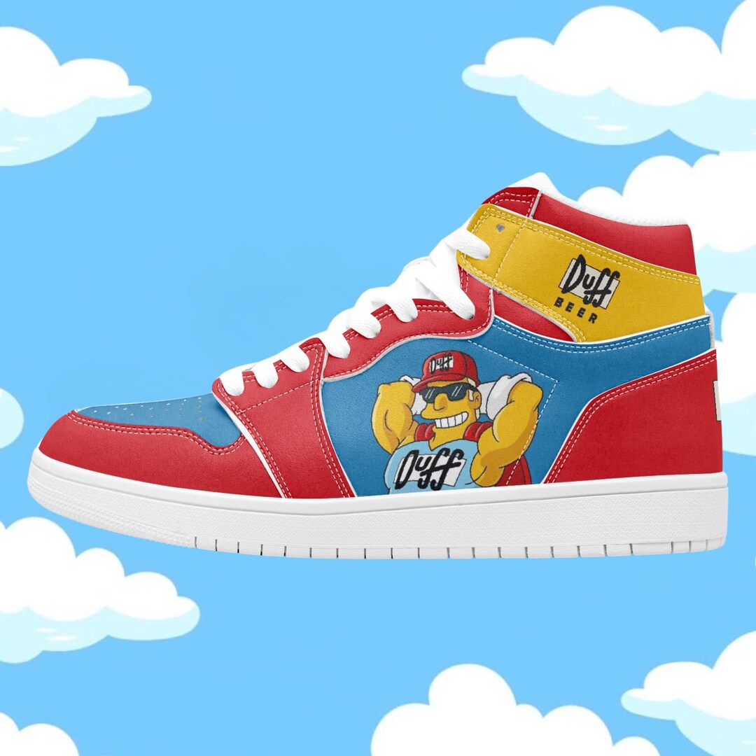 Custom Duff Beer Character. High-top Leather Sneakers. Rare Duff Man Shoes. Homer, Bart, Lisa ...