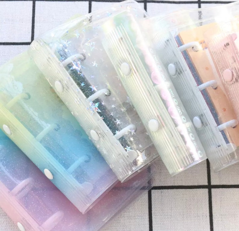 Colorful Transparent Glitter Mini 3 Ring Binder Diary Journal Notebook ...