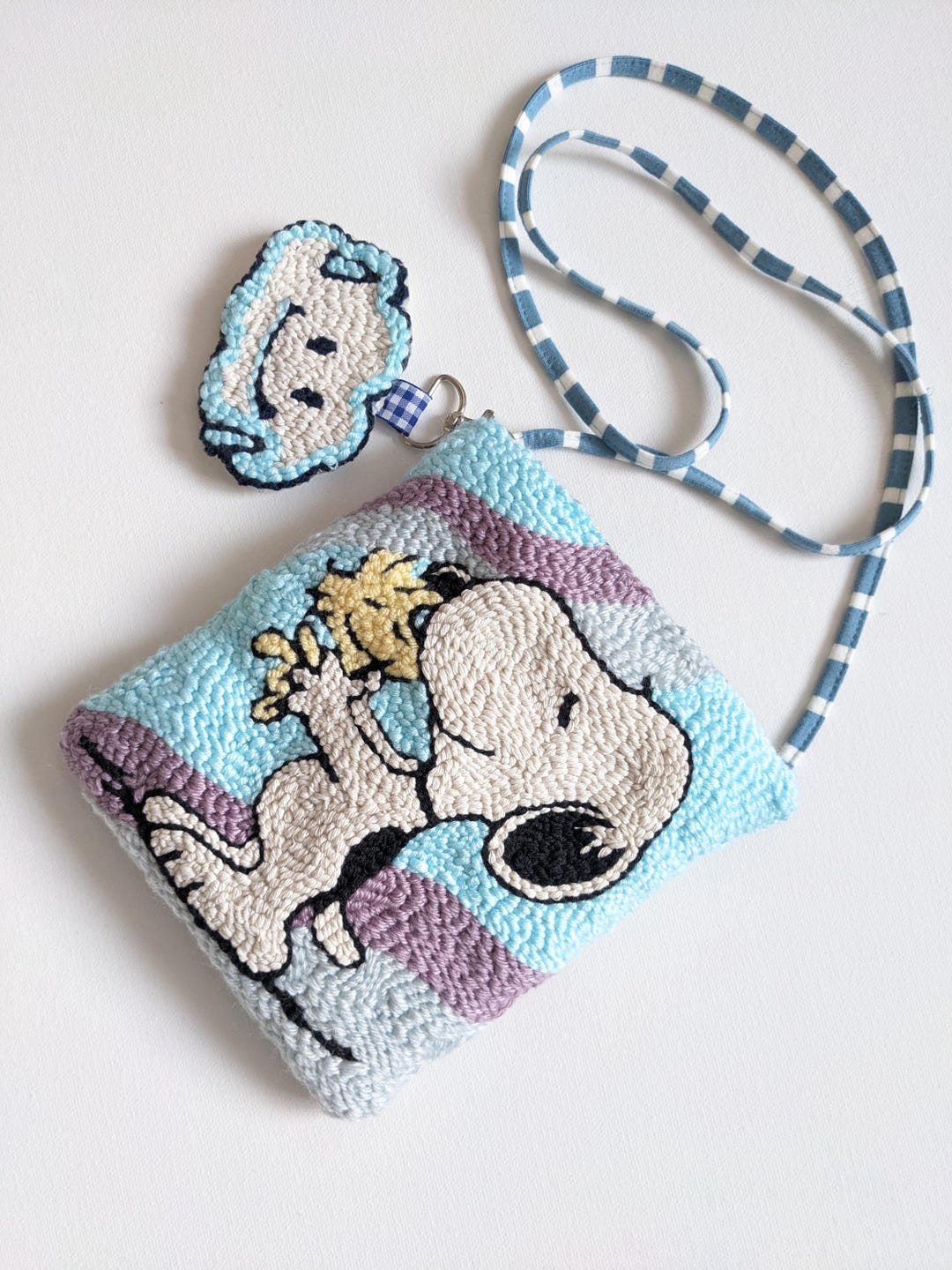 Snoopy Woodstock Theme Punch Needle Small Accessory Bag Purse Handmade ...