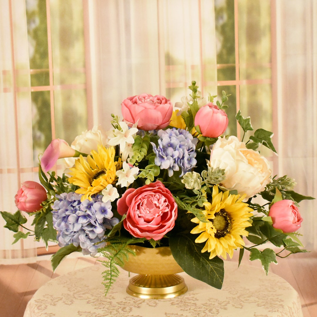 Colorful Spring and Summer Silk Floral Centerpiece - Silk Flower ...