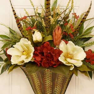 Silk Floral Magnolia and Hydrangea Wall Sconce With Feathers - Etsy