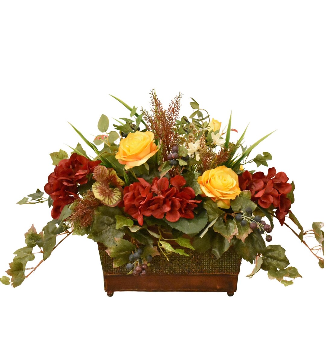 Silk Floral Centerpiece With Hydrangea and Grape Leaf Ivy - Etsy