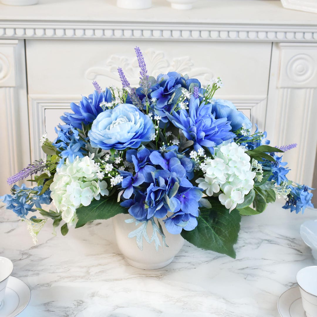 Blue Silk Flower Arrangement: Hydrangea Dahlia Centerpiece - Etsy