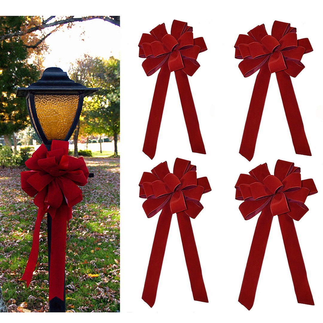 Set Of 6 Red Velvet Christmas Bows Deep Holiday Red Bows Wired Velvet