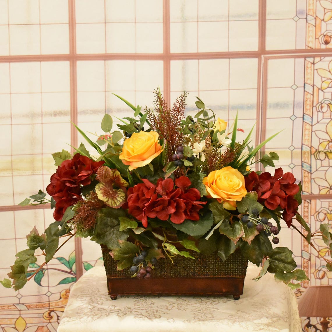 Silk Floral Centerpiece With Hydrangea and Grape Leaf Ivy - Etsy