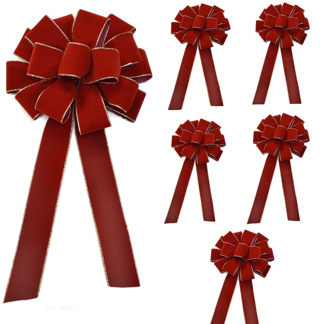 Red Velvet Bows - Set of 6 - Wired Gold Edge - 12 Loops - 10" X 22" - Etsy