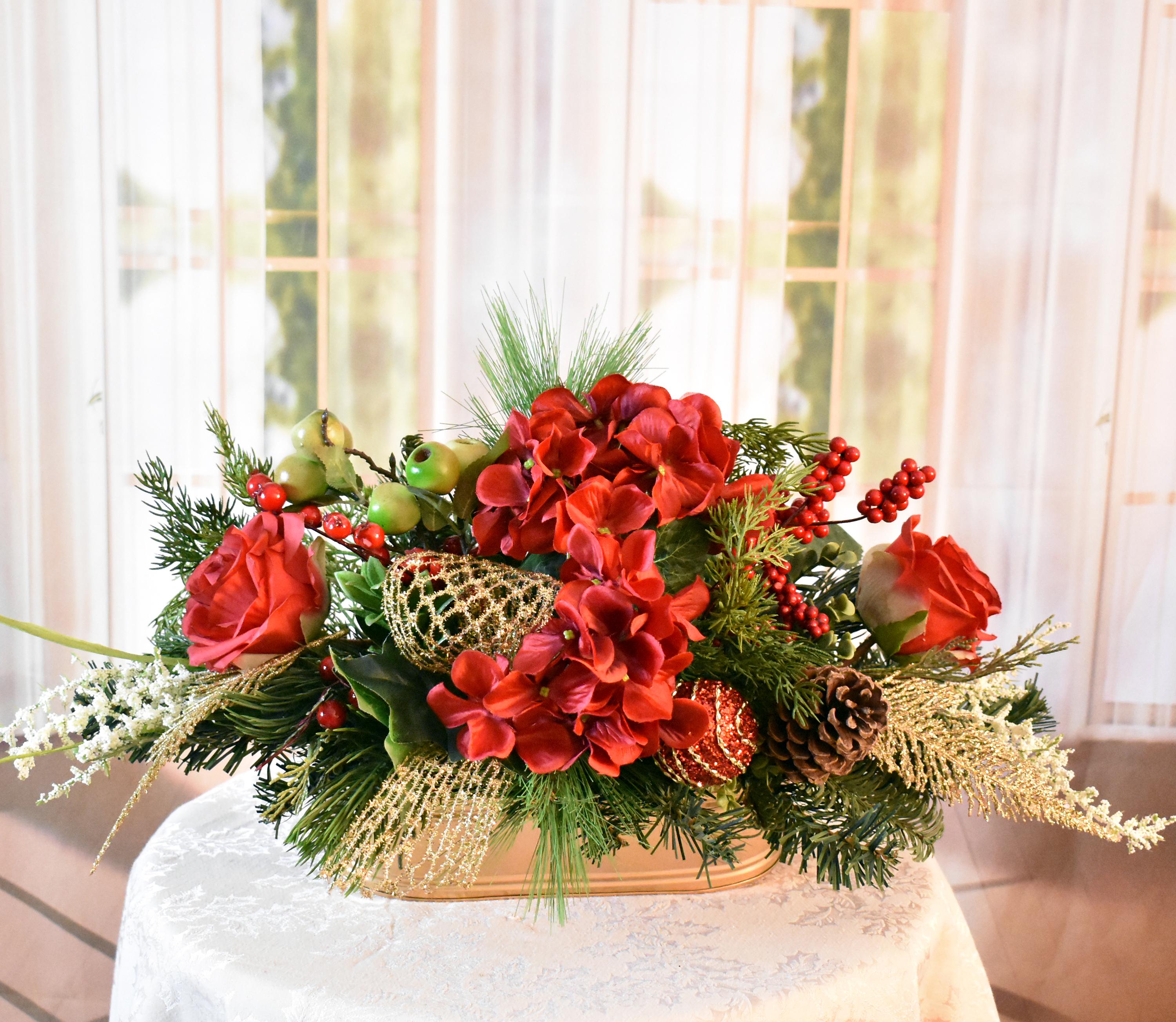 Christmas Floral Silk Centerpiece - Holiday Flower Arrangement - Red ...