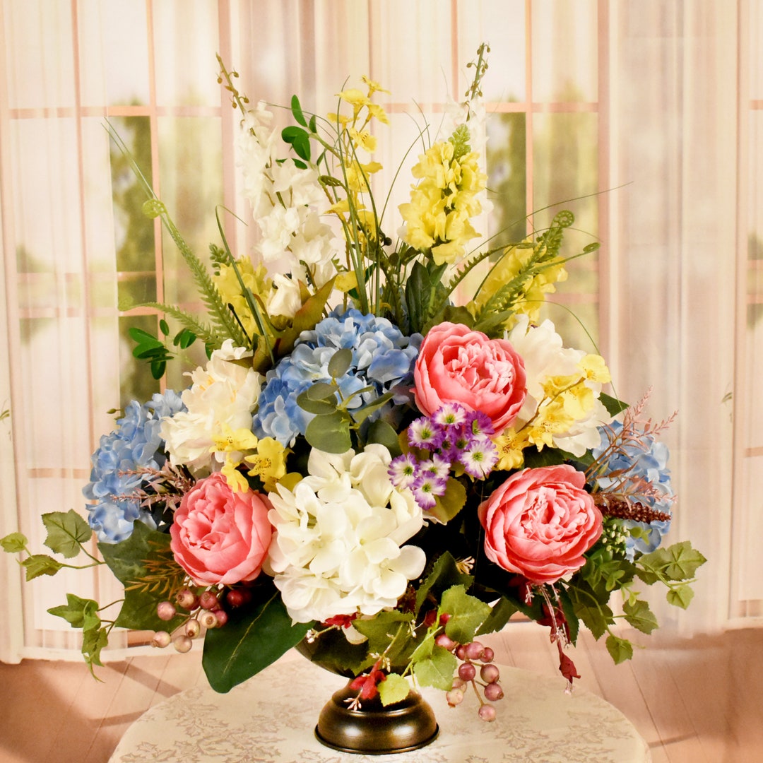 Large Floral Arrangement Grande Colorful Mixed Garden Silk Flower ...