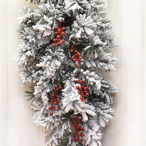 Set of 2 Flocked Pine Teardrop Swags Faux Frosted Snow - Etsy