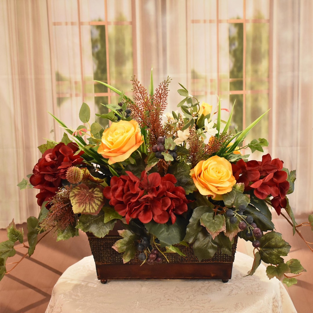 Silk Floral Centerpiece With Hydrangea and Grape Leaf Ivy - Etsy