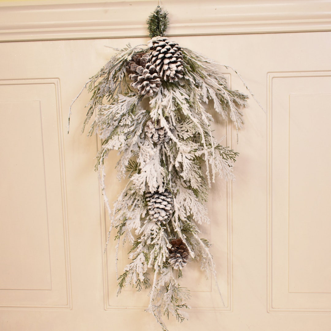 Faux Snow Flocked Teardrop Swag With Pine Cones - Winter Swag - Etsy