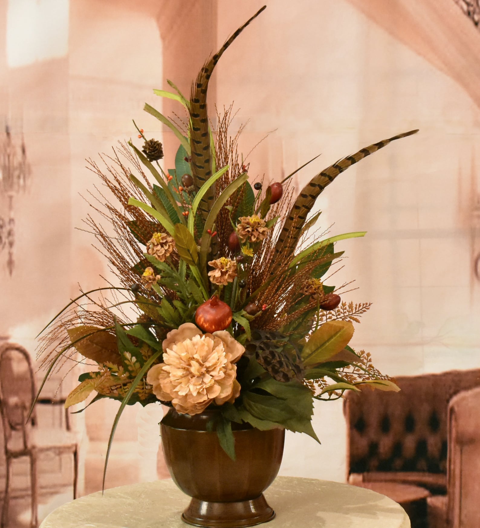 Faux Floral Design in Earth Tone With Feathers - Etsy