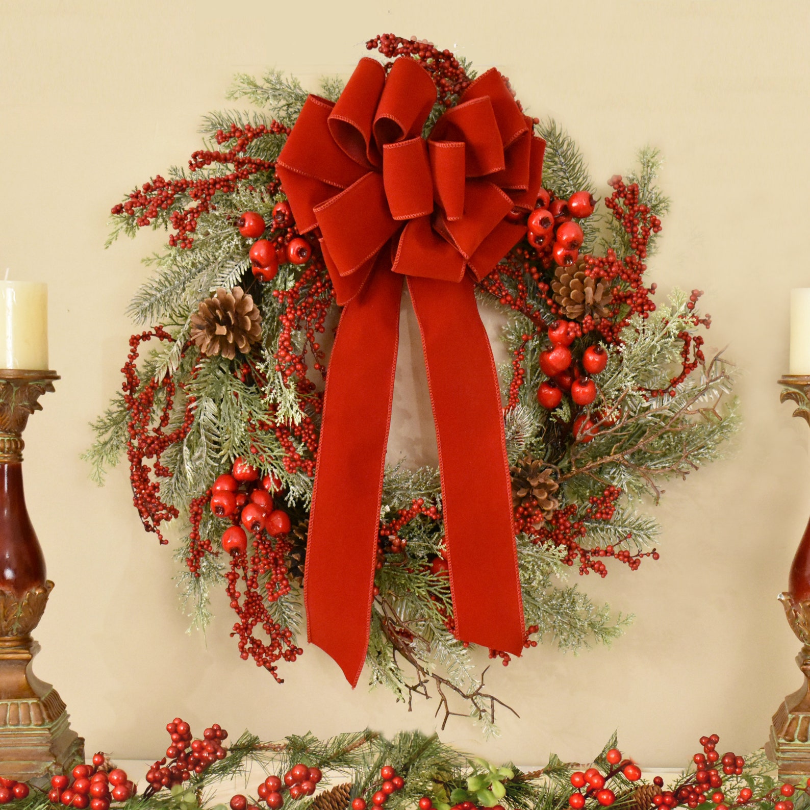 Set Of 4 Red Velvet Wired Bows Velvet Christmas Bows 15 Deep Etsy