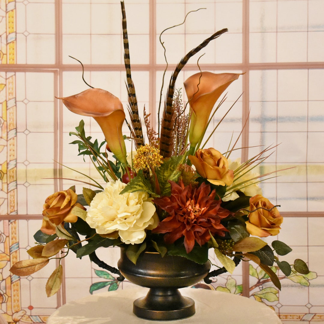 Fall Silk Flower Arrangement - Silk Floral Centerpiece With Calla ...