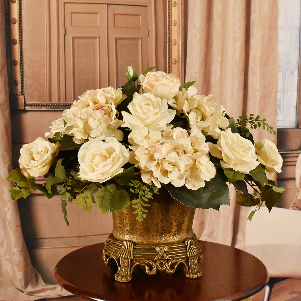 Roses and Silk Floral Arrangement in Vase - Etsy