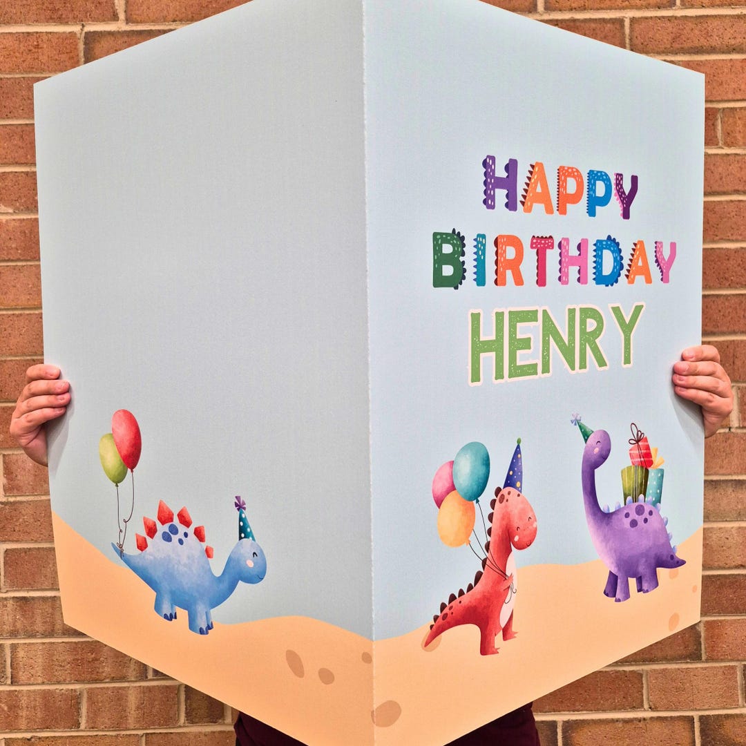 Jumbo Dinosaur Birthday Card for Kids – Personalized Name – 33.5 X 21. ...