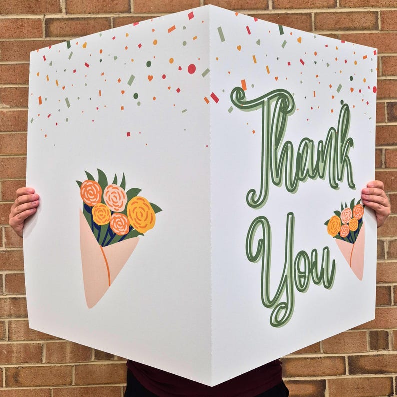 Giant Thank You Card – Jumbo Floral Thank You Sign With Confetti – Big Card for Teachers ...