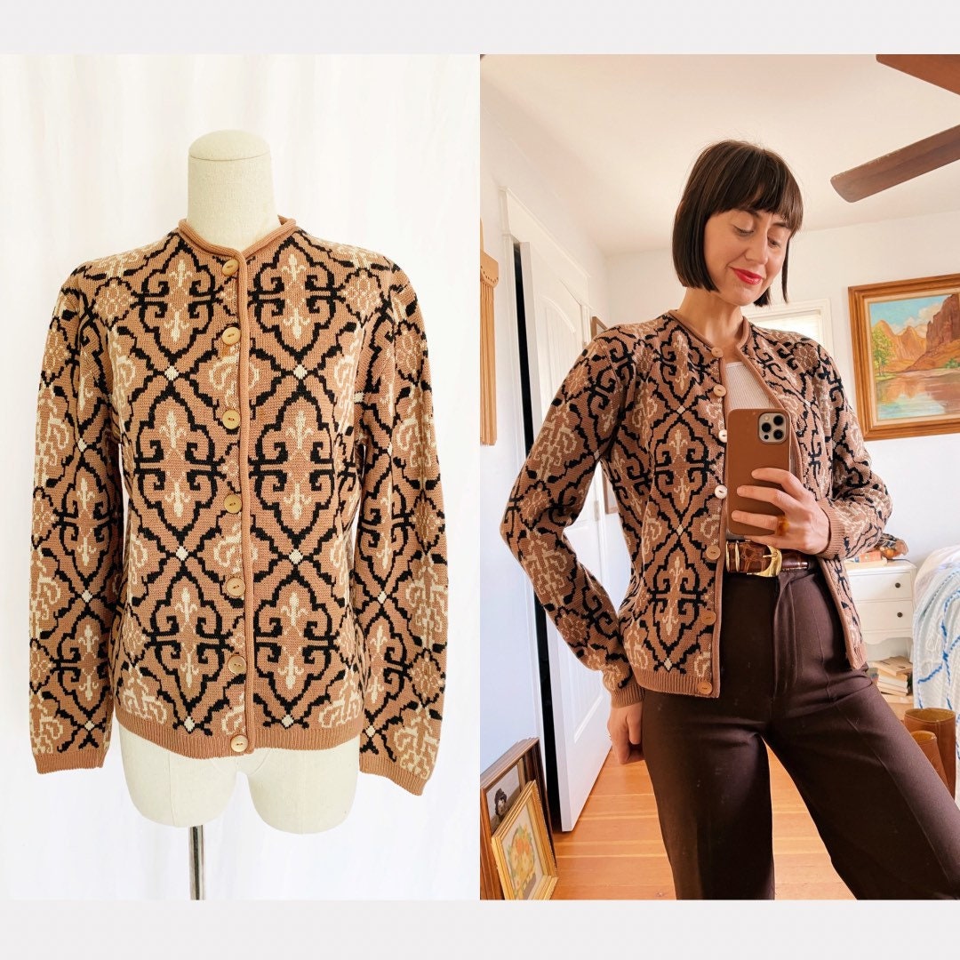 1950's Garland Jacquard Knit Sweater - Etsy 1950's Garland Jacquard Knit Sweater - Etsy