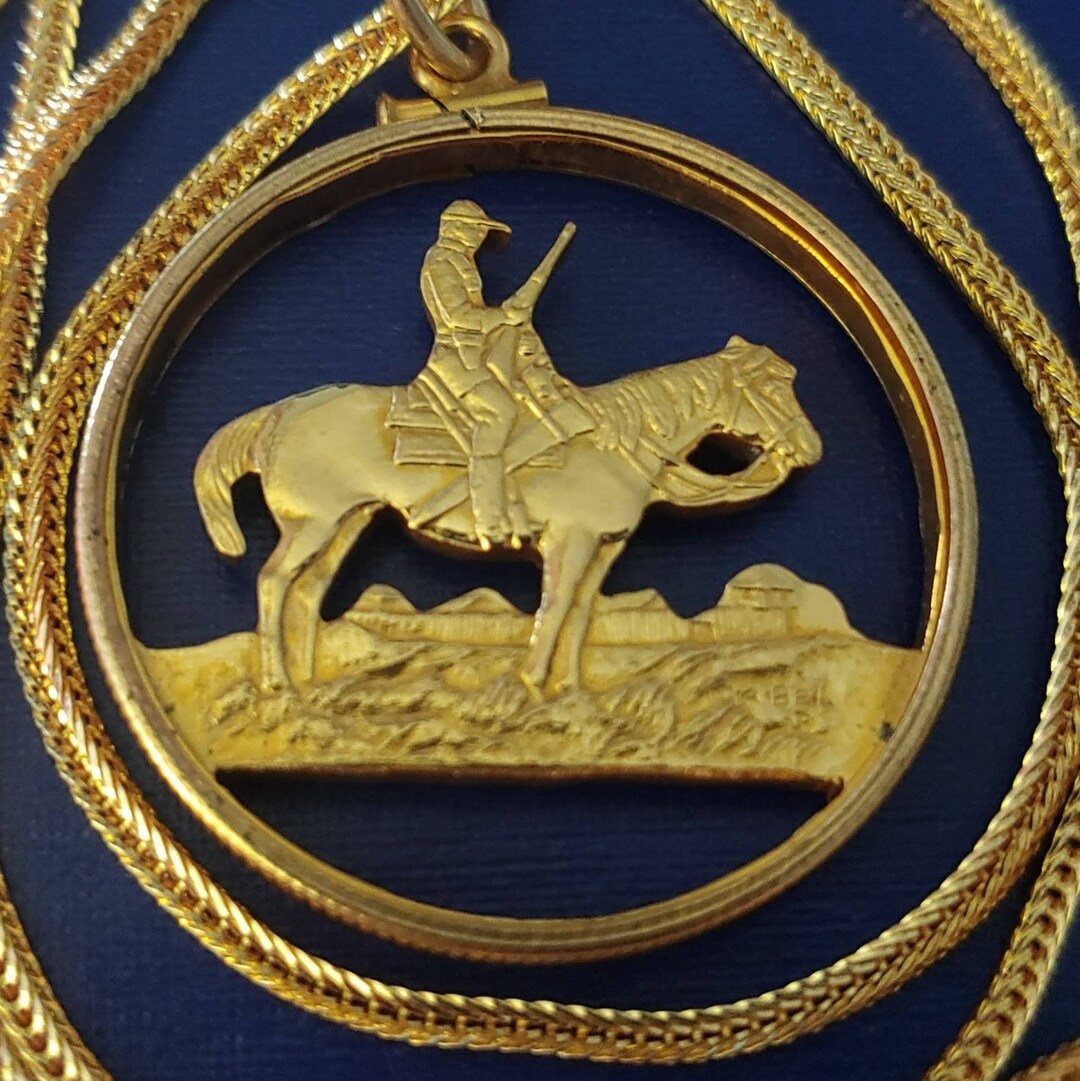 Western Classic Cowboy Cutout Coin Pendant Set on an 18KGF 28" Gold ...