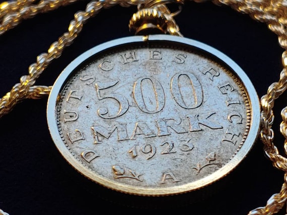 1923 Authentic Germany, Weimar 500 Mark Eagle Pendant… - Gem