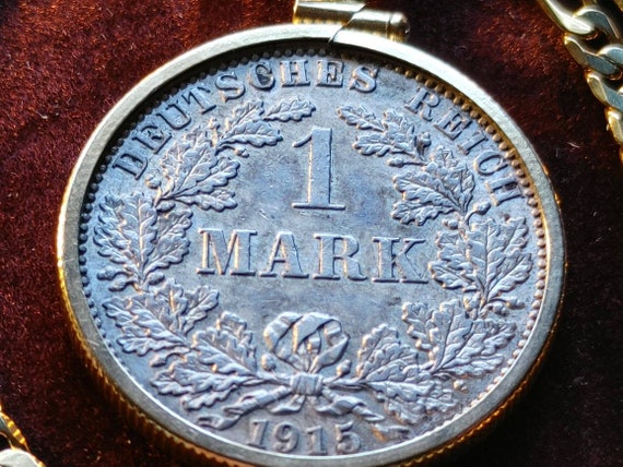 1915 Brilliant Mint Germany Silver Mark coin Pendant … - Gem