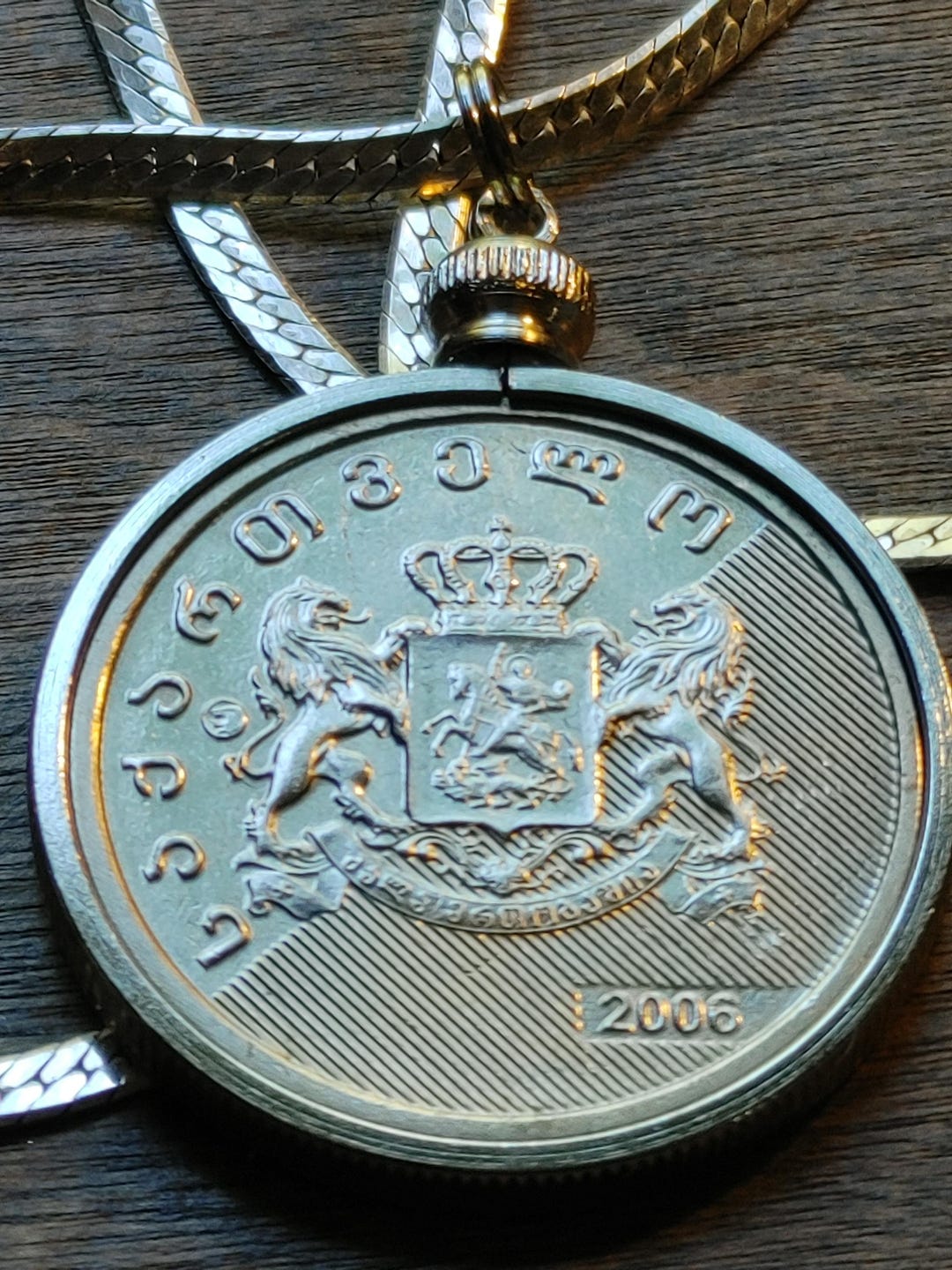 2006 Republic of Georgia 1 Lari Coin Pendant "power is in Unity" Set on ...