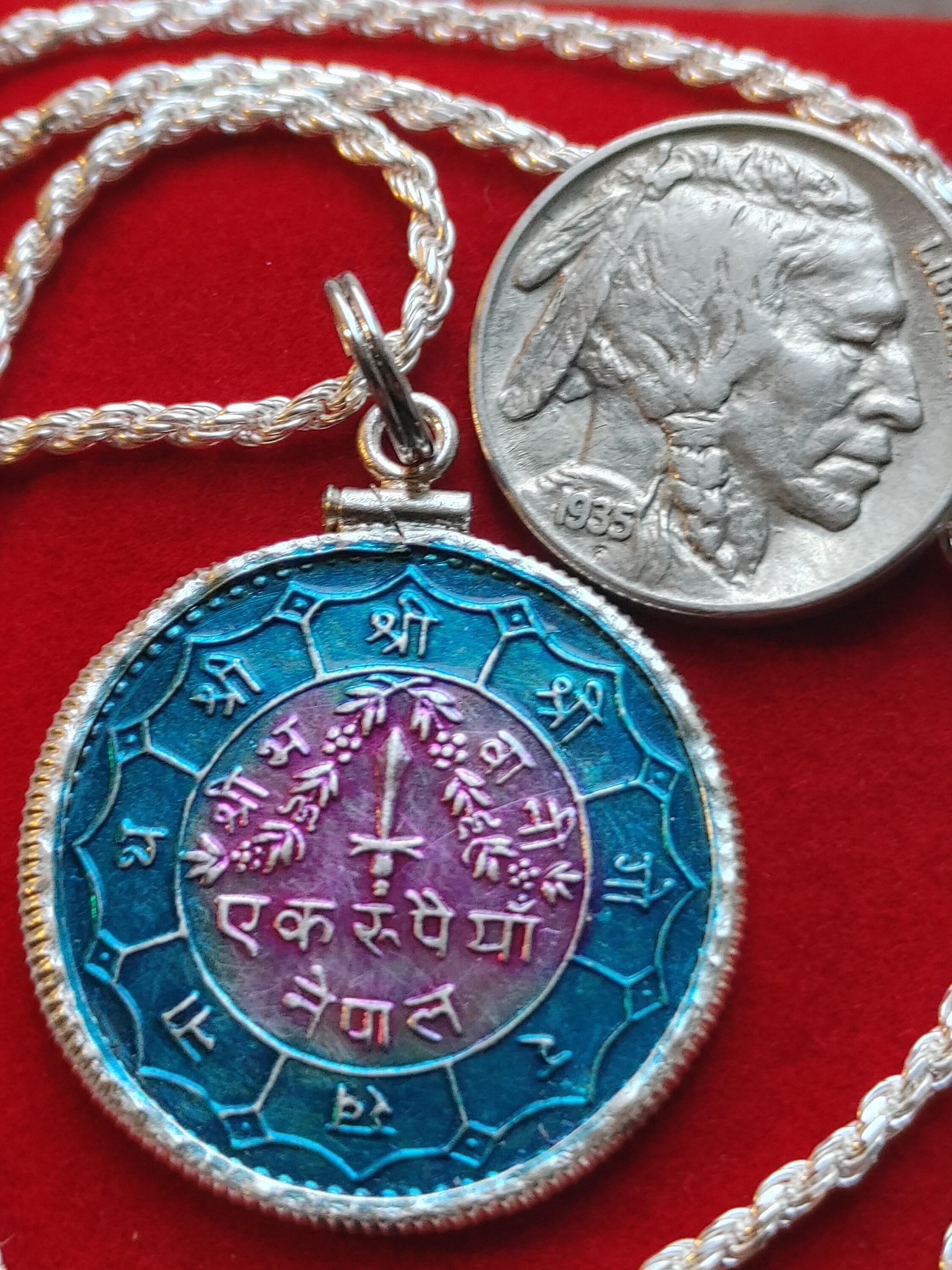 Magenta & Teale Nepal Rupee Himalayan Mountain "trident of Shiva Sword ...