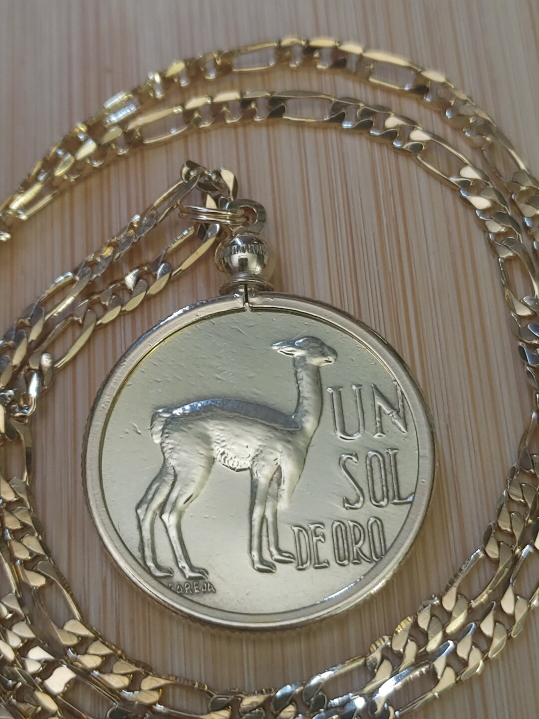 Peruvian Llama Un Sol De Oro Coin Pendant on a 24" 18kgf Gold Filled ...