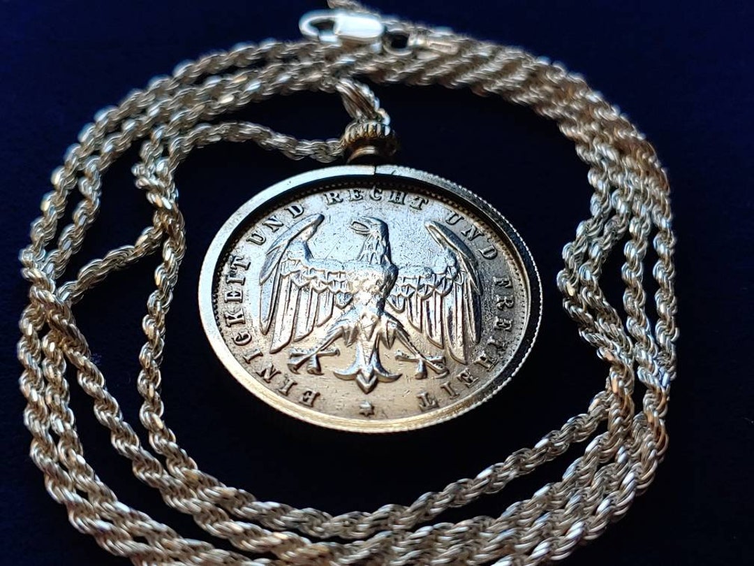 1923 Authentic Germany, Weimar 500 Mark Eagle Pendant, on an 18 ...