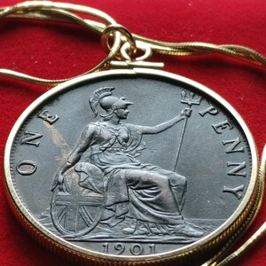 1901 English Bronze Gem Queen Victoria Bronze Penny 10kgf Pendant Set ...