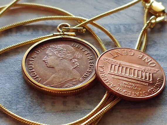 Victorian Farthing Pendant & 18KGF Gold Filled Chain.… - Gem